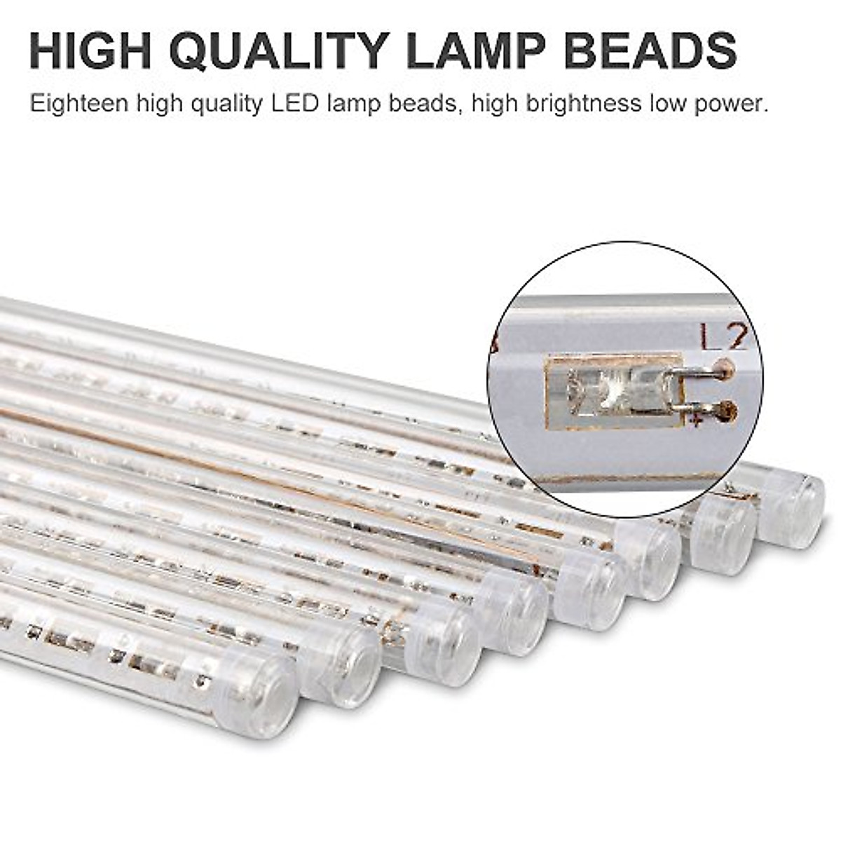 Falling Rain Christmas Lights, MIJOYE Waterproof LED Meteor Shower Lights with 30cm 8 Tube 144 LEDs, Icicle Snow Fall String Cascading Lights for Wedding, Party, Holiday, Xmas Tree, Garden (White)