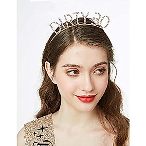 "Dirty Thirty" Sash & Rhinestone Headband Set - Thirty Birthday Sash - 30th Birthday Gifts Birthday Sash for Women Birthday Party Supplies (Gold Glitter/Black) - Sash for Birthday Parties