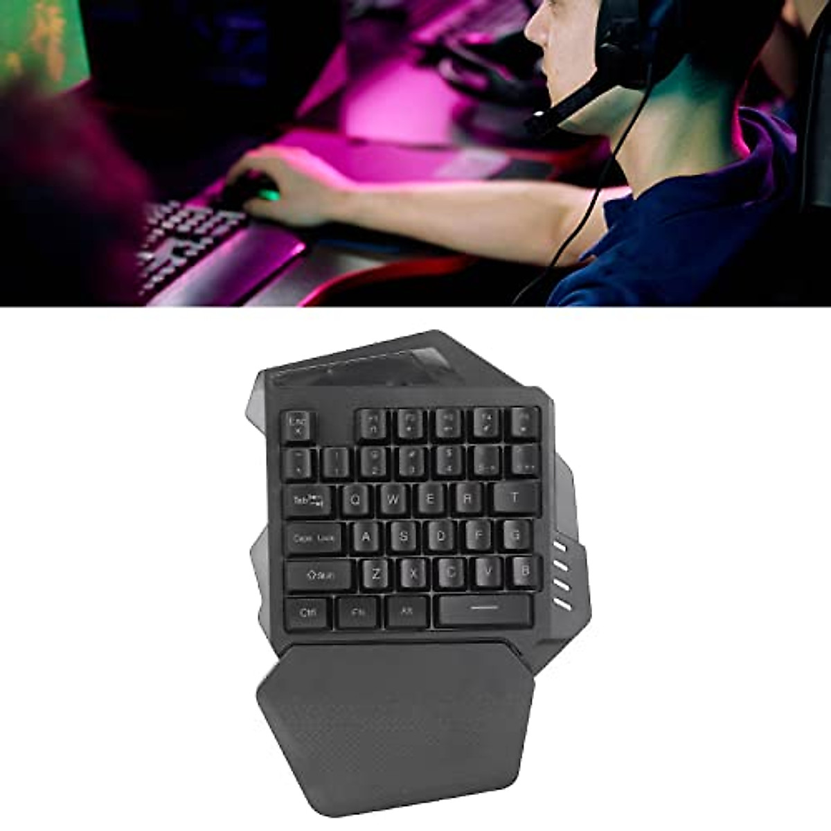 One Handed Gaming Keyboard, RGB Backlit 35 Keys Portable Mini Gaming Keypad with 2.4G Receiver Plug and Play Mechanical Gaming Keyboard for PC Gamer
