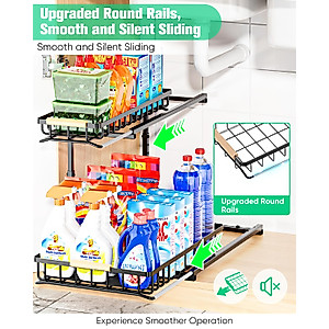 MapeloreCrafted Upgraded Metal Adjustable Under Sink Organizer, Height Adjustable 2-Tier Pull-Out Cabinet Storage Rack, Slide-Out Drawers for Kitchen, Bathroom, Pantry Organization, 2 Pack