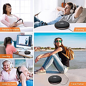 CD Player Portable with Bluetooth, Rechargeable Portable CD Player for Car and Home, Walkman CD Player with Headphones and AUX Cable for Travel, Discman CD Player with Anti-Skip Shockproof, Black