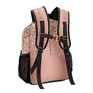 Liveweike Rose Gold Glitter Sparkle Drip Personalized Kids Backpack with Name Teen Girl Boy Primary School Travel Bag