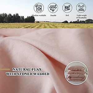 Simple&Opulence 100% Linen Frill Farmhouse Duvet Cover Set,King Size(104''x92''),3 Piece Belgian Flax Bedding(1 Comforter Cover+2 Pillowshams)with Ruffled Edges,Natural Soft and Breathable,Blush Pink