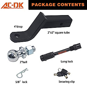 AC-DK 4" Drop Hitch Ball Mount,Fusion Trailer Hitch Mount Trailer Ball Hitch Tow Ball Mount Kit,2 Inch Square and Ballmount Towing,2" Hitch Ball 6000 lbs with 3 Keys for Locking Hitch Receiver