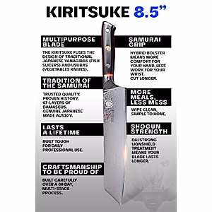 Dalstrong Kiritsuke Chef Knife - 8.5 inch - Shogun Series Elite - Damascus - Japanese AUS-10V Super Steel Kitchen Knife - Premium Black G10 Handle - Razor Sharp Knife - Chef's Knife - w/Sheath