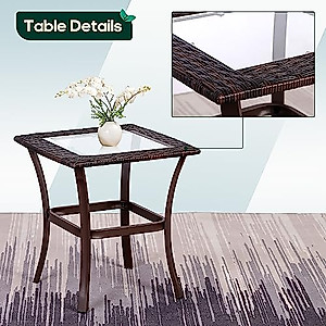 Niubya 3 Piece Wicker Rocking Chair Patio Furniture Sets, Outdoor Wicker Bistro Rattan Chair Conversation Sets with Cushions and Coffee Table, Beige and Brown