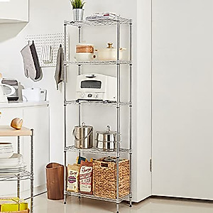5 Tier Wire Shelving Unit, Height Adjustable Wire Shelves with NSF Certified, Narrow Metal Storage Rack Shelf Unit for Kitchen, Laundry, Bathroom, Pantry, Closet (18"D x 21.5"W x 71"H, Chrome)