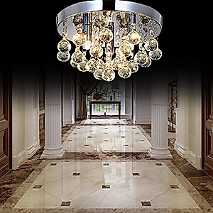 TISLYCO Modern Round Crystal Chandelier Light,3 Light Crystal Flush Mount Small Chandelier, Silver Modern Ceiling Lamps Raindrop Chandelier Crystal Light Fixture for Bedroom, Hallway