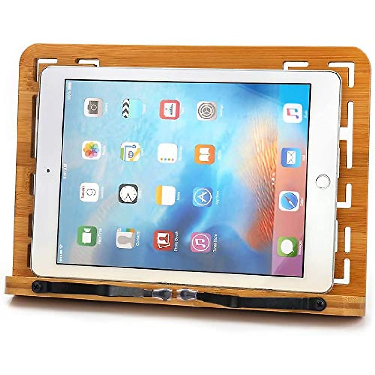 wishacc Bamboo Book Stand Reading Rest Holder Cookbook Cook Stand/Foldable Tablet PC Textbook/Music Document Stand/Desk Bookrest with Retro Hollow Elegant Pattern