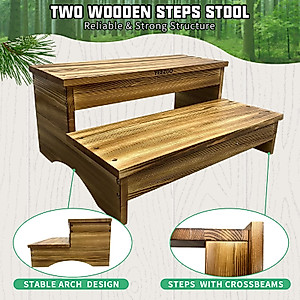 Long wooden step stool, 2 steps wood stool with non-slip pads for kitchen high bed for kids, adults and elderly (26.8" L*20.1" W*11.8" H)