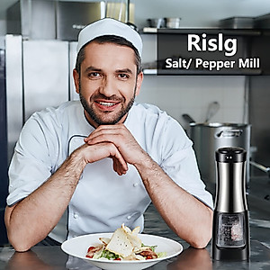 Pepper Grinder, 2 in 1 Salt Mill Grinder Battery-Operated with Adjustable Coarseness, Kitchen Automatic Pepper, Double Slot, One Hand Operated