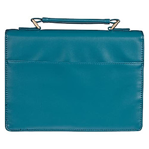 Christian Art Gifts Teal Vegan Leather Fashion Bible Cover for Women: God's Grace Be with You - Inspirational Book Carry Case w/Cute Paisley Pattern, Silver Zipper, Pockets & Pen Storage, Large