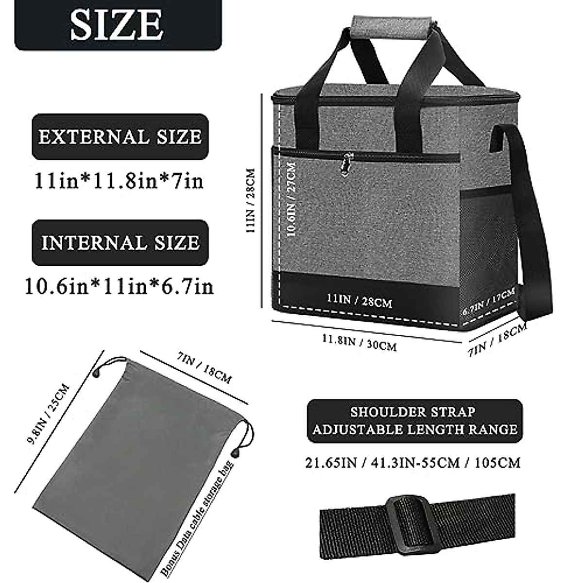 Projector Bag, Projector Case with Cable Storage Bag Large Capacity with Adjustable Strap & Handles Front Pocket & Double Side Pocket Projector Travel Carrying Bag Compatible with Most Projectors