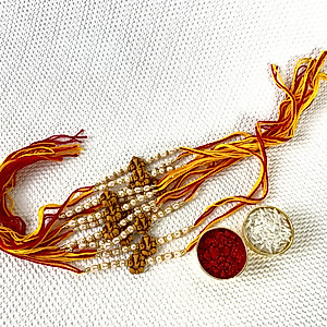 CRAFTONE Set of 12 Ganesha Design Rakhi for Brother, Designer Rakhi Set for Raksha Bandhan, Small Beads and Pearls Rakhi Thread Bhaiya Bhabhi Sister Rakhi Band for Rakshabandhan with Roli Chawal