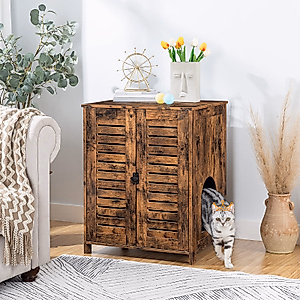 HOOBRO 2-Tier Cat Litter Box Enclosure, Double Layer Hidden Litter Box Furniture, Shutter Storage Cabinet, Multifunctional Hidden Cat Litter Box with Large Storage Space, Rustic Brown FG45MW01