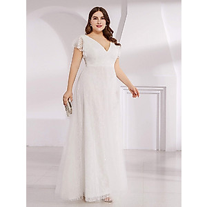 Ever-Pretty Women's A-Line V-Neck Flutter Sleeves Plus Size Cocktail Dress for Formal Party White US26