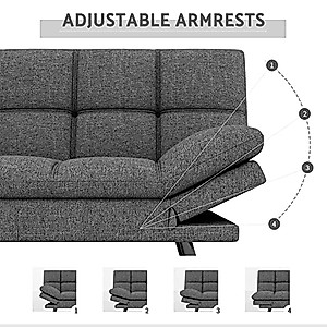 LIFERECORD Futon Bed Modern Convertible Sofa Memory Foam Daybed with Adjustable Armrests for Living Room Apartment Dorm, Graphite Grey