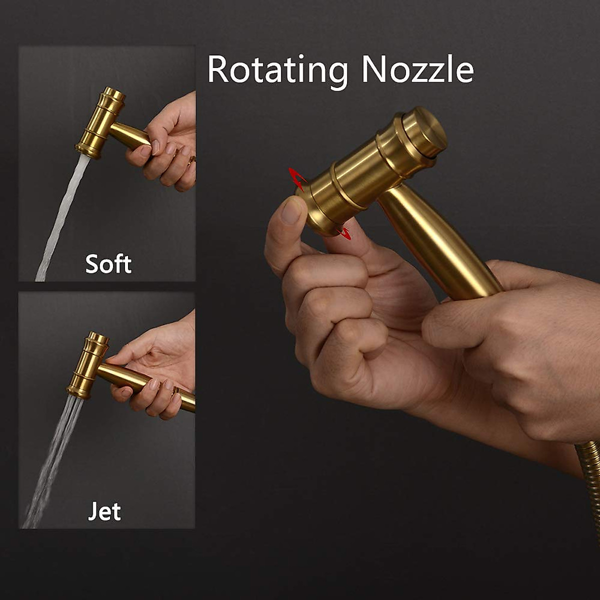 Bidet Sprayer Faucet Set with Cold and Hot Water Brass Handheld Toilet Bidet Attachment Pressure Sprayer Wall Mount Portable Cloth Diaper Washer Shower Sprayer Set/Brushed Gold (Black)