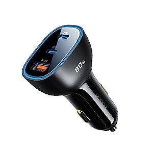 toocki 80W USB C Car Charger, 3-Port Cigarette Lighter USB Charger Adapter, QC&PD Type C Car Charger Adapter Fast Charging for iPhone 15/14/13/12 Pro Max Samsung Galaxy S23/22/21 Pixel iPad Pro