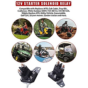 Gashwer 12V Starter Solenoid Relay Riding Lawn Mower Compatible with Cub Cadet XT1 XT2 Enduro RZT LT1 ZT1 ZT2 MTD Troy-Bilt Craftsman Yard Man Machines Zero Turn 725-06153A 725-06153