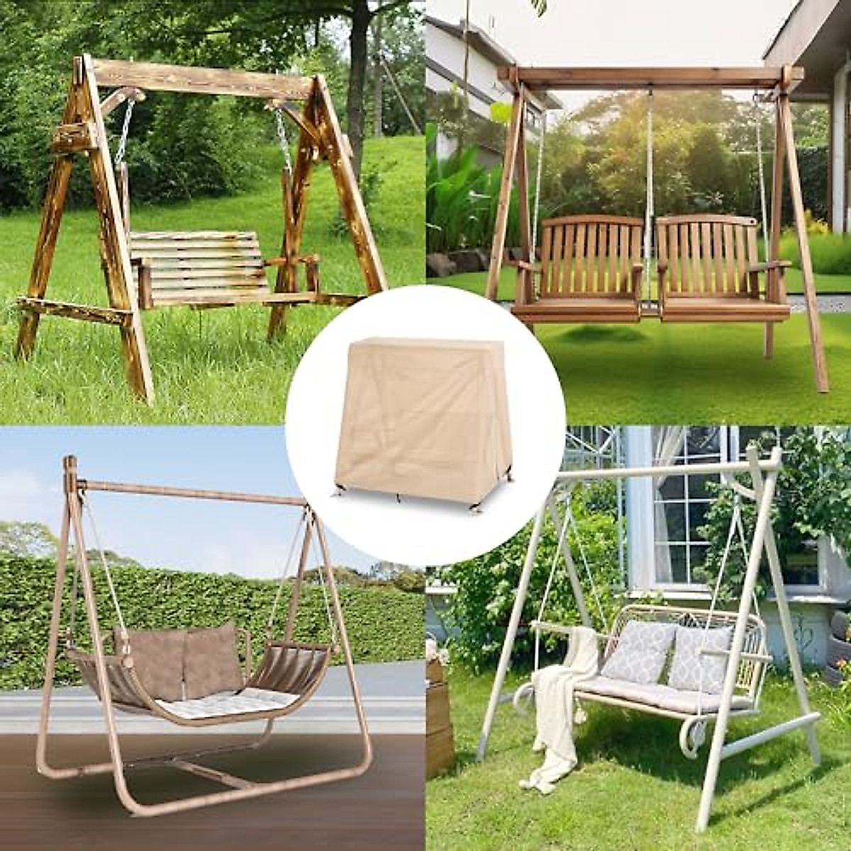uHousDeco Outdoor Swing Covers for A Frame Patio Swing, 72" L x 55" D x 67" H, A-Frame Swing Cover Waterproof, Porch Patio Swing Canopy Cover, Windproof UV Resistant All Weather Protector - Beige