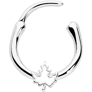 Body Candy Womens 16G Stainless Steel Septum Jewelry White Maple Leaf Daith Tragus Cartilage Clicker 3/8"