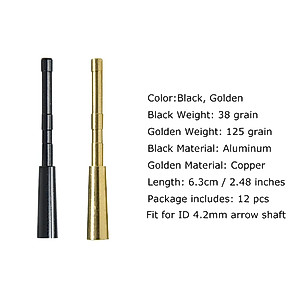 ZSHJGJR Archery Arrow Insert 4.2mm Arrow Connect Arrowhead Points Pipe for DIY Hunting Arrow Accessory 12 Pieces (Black)