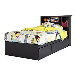 South Shore 39-Inch Vito Bookcase Headboard, Twin, Pure Black