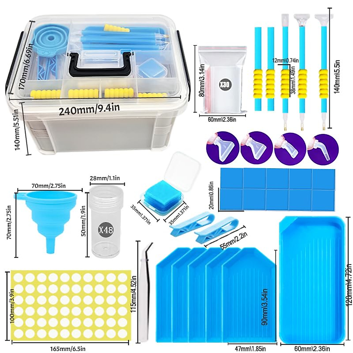 Diamond Painting Storage Containers Diamond Art Accessory Kits with Shockproof Jars,Diamond Painting Accessorys Tool Kits Craft Jewelry Bead Rhinestones Diamond Paintings Tools Organizer Box (Blue)