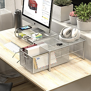 DecoBros Mesh Cabinet Basket Organizer with Split Card, Silver (Large - 10 x 15.8 x 7.5)