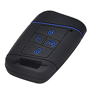 LemSa 2Pcs 4 Buttons Rubber Smart Key Fob Cover Case Shell Remote Keyless Protector Bag Holder for 2021 2020 2019 VW Volkswagen Tiguan Atlas Jetta Passat Golf Alltrack Push Start, Red Blue Buttons