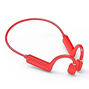 Wireless Bluetooth Bone Conduction Headphones 5.1 Ergonomic Intelligent Noise Reduction Earhook Earphone Lightweight Waterproof Sweatproof 8Hrs Playtime Bluetooth Headset for Sports (Red)
