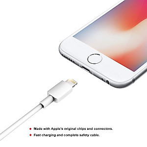 K123 Keytech Apple MFi Certified USB Lightning Cable 3ft iPhone Charger Cord 1M Premium White Data Cable for ipad, iPhone Xs/Xs Max/XR/X/8/8 Plus/7/7 Plus/6/6 Plus/5