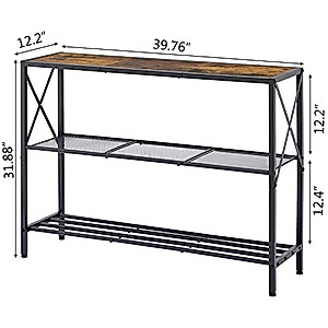 Hoctieon Industrial Console Table, 3 Tier Entryway Table, Hallway Table, Narrow Sofa Table with Shelves, Entrance Table for Entryway, Living Room, Foyer, Hallway, Office, Rustic Brown&Black