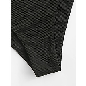 ZAFUL Women Tankini Set, Ribbed High Cut Surplice Swimsuit Bathing Suit with Spaghetti Straps(2-Ba Light Coffee,S)