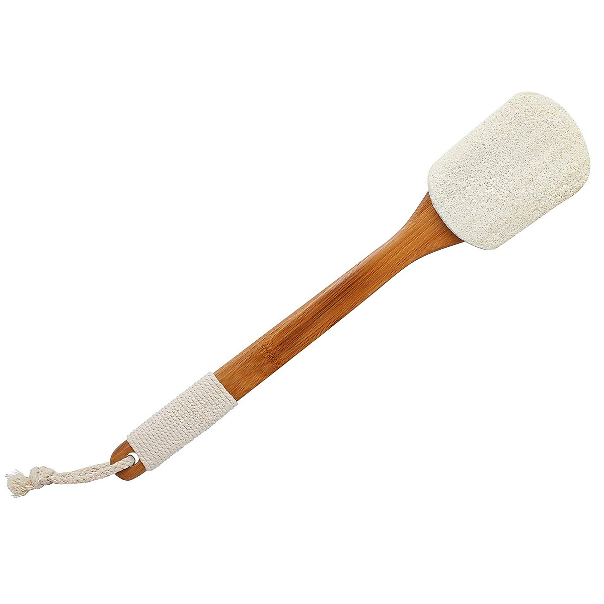 Leotruny 100% Natural Exfoliating Loofah with Long Wooden Handle Shower Back Brush (Off-White (1 Pack))