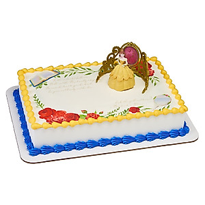 DecoSet® Disney Princess Belle Beautiful As A Rose Cake Topper, 2-Piece Decorations Set with Belle Figurine and Golden Tiara with Spinning Jewel, Beauty and the Beast Cake Decoration