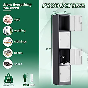 Halamine Employee Lockers, 4 Tiers Metal Locker for Storage, Tall Steel Storage Lockers for Employees, Lockable Lockers for Office, School, Gym, Office (White-Grey)