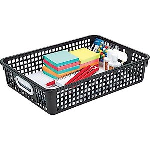 Really Good Stuff Paper Basket, 14" x 10" x 3-1/4" - 12 Pack, Black | Plastic Mesh Paper Basket for Classroom, Home and Office, Fits A4 Paper, Documents, Files, Magazines