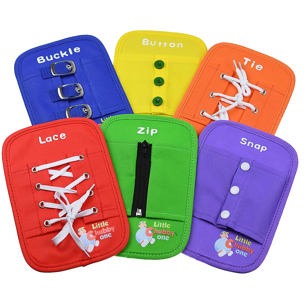 LITTLE CHUBBY ONE Busy Board Set - Learning Activity Toy - Educational Toy Helps Develop Motor Skills Dress Skills Color Recognition and Hand Eye Coordination Perfect for Traveling (4x5 Inches)