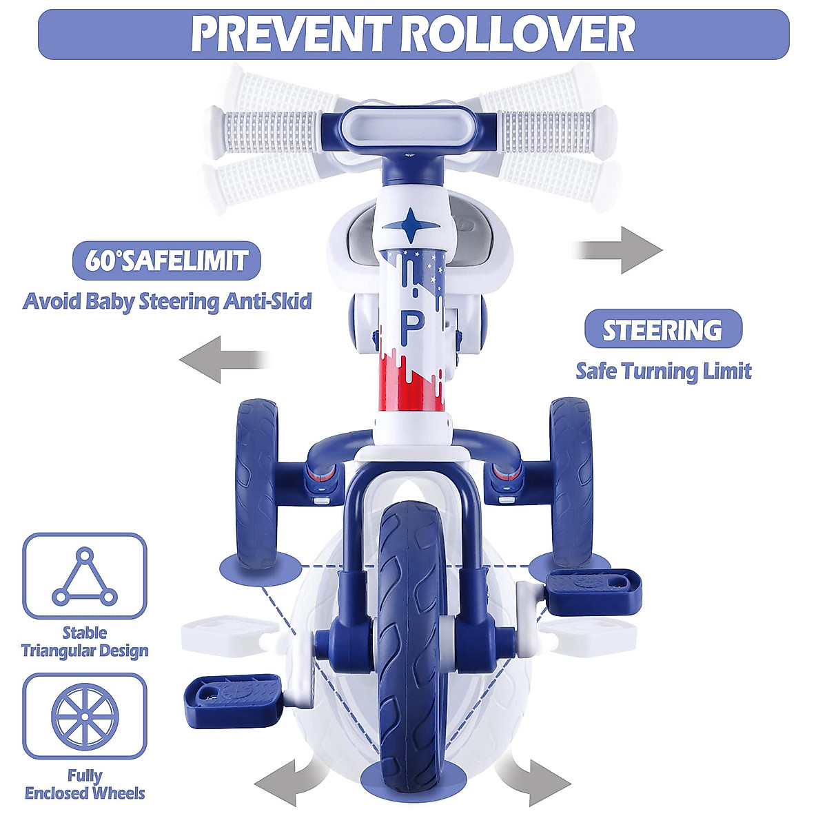 Lipneaed 3 in 1 Toddler Tricycles for 1 to 4 Years Old Kids, Trike for Boys Girls Balance Bike with Adjustable Seat Height Convertible Rear Wheels and Removable Pedal (Blue)
