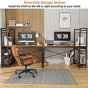 Engriy Computer Desk with 4 Tier Shelves for Home Office, 47" Writing Study Table with Bookshelf and 2 Hooks, Multipurpose Industrial Wood Desk Workstation with Metal Frame for PC Laptop, Rustic Brown