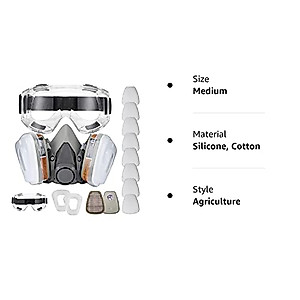 Reusable Face Cover Set with Glasses for Gas, Painting, Dust, Machine Polishing, Organic Vapors with Filter Cotton, Staining,Car Spraying,Sanding &Cutting, DIY and Other Work Protection