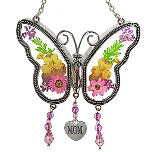 KOLIN Mom Butterfly Mother Suncatcher with Pressed Flower Wings - Butterfly Suncatcher - Mom Gifts Gift for Mother's Day