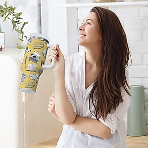 Emelivor Books Yellow 30 oz Tumbler with Lid and Straw Insulated Tumblers with Handle Leak Proof Coffee Tumbler Mug Large Water Bottles for Hot and Iced Cold Drinks