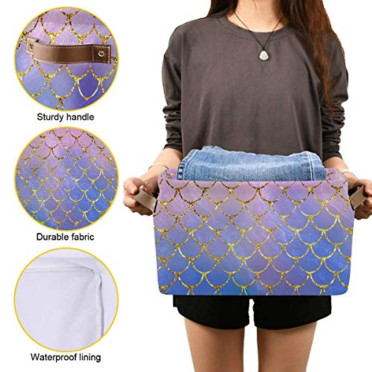 2 Mermaid Storage Bin Basket Large Round Nursery Storage & Rectangular Storage Bin, Book Bag, Gift Baskets