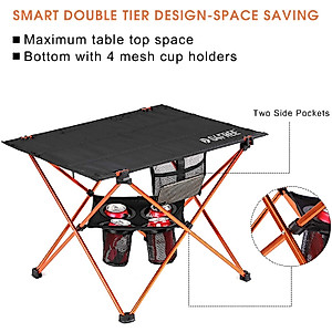 Portable Folding Camp Table Large Camping Table with 4 Cup Holders and Carrying Bags for Indoor and Outdoor Picnic Tailgating BBQ Beach Hiking Travel Fishing Fishing(Orange Medium with Cup Holder)