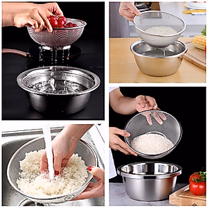 2 Pack Stainless Steel Mesh Colander Kitchen Fine Mesh Strainer Bowl Straining Screen Basket Drainer Rice Washing Bowl Colander Sieve Sifters for Rice, Pasta, Noodles, Vegetables, Fruits