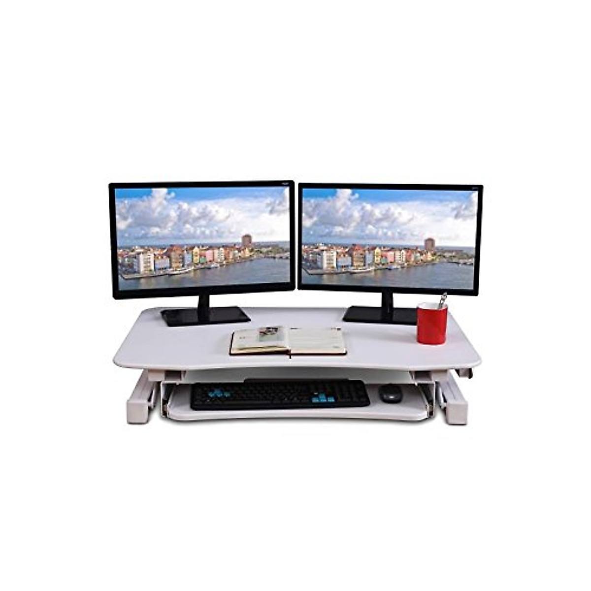 ApexDesk ZT Series Height Adjustable Sit to Stand Electric Desk Converter, 2-Tier Design with Large 36x24 Upper Work Surface and Lower Keyboard Tray Deck (Electric Riser, White)