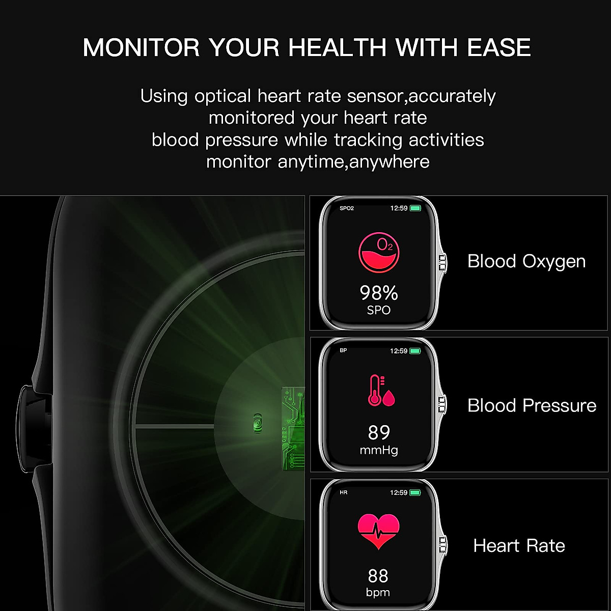 ANDFZ Smart Watch, Smart Watch for Android Phones(Call Receive/Dial), 1.70" HD Full Touch Screen Fitness Tracker for Android Phones with Heart Rate/Blood Pressure/Tracking for Women Men